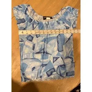 Marianne | Tops | Marianne Blue Geometric Abstract Print Off Shoulder ...